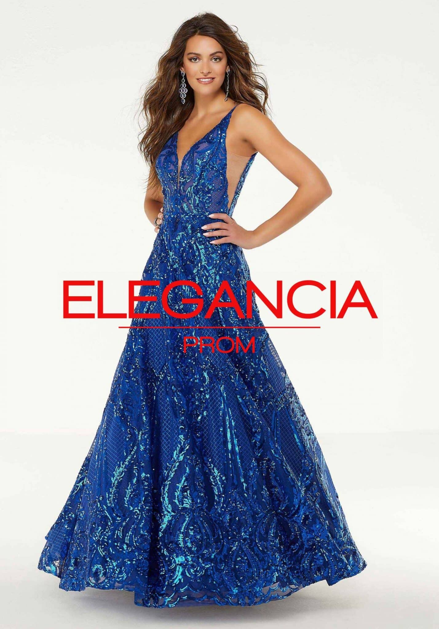 Patterned Sequin A-Line Prom Dress | Elegancia Formal Wear
