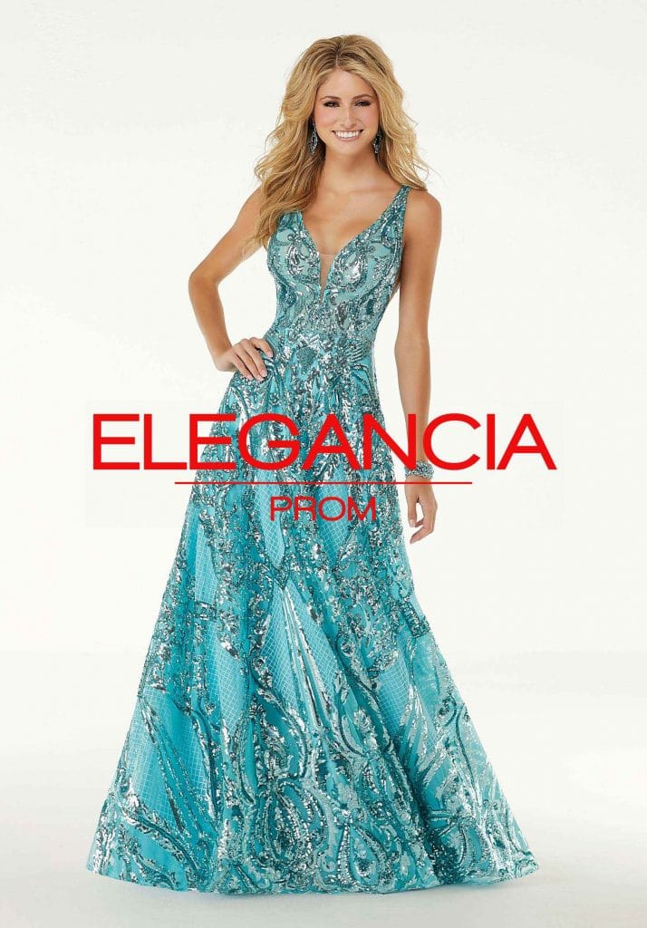 Patterned Sequin A-Line Prom Dress | Elegancia Formal Wear